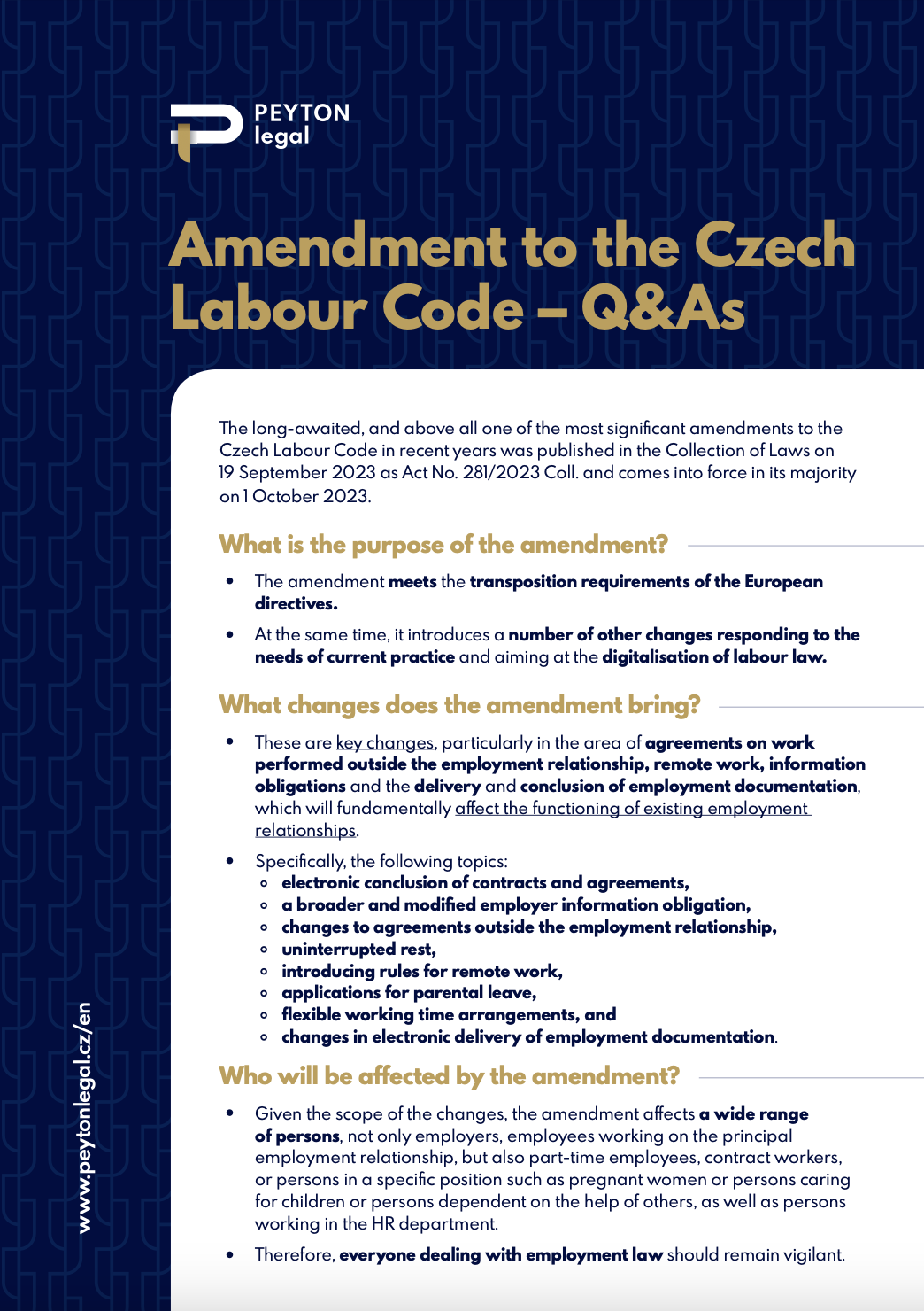 PEYTON legal | Amendment to the Czech Labour Code – Q&As